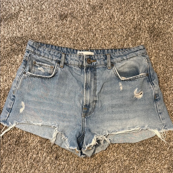 Zara | Shorts | Zara Blue Jean Shorts With Distressed Details | Poshmark